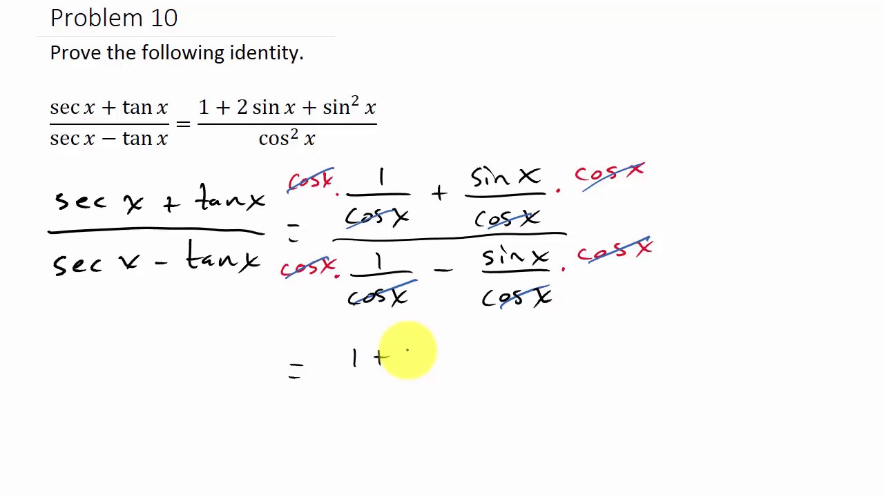 Proving Trigonometric Identities Example 10 YouTube