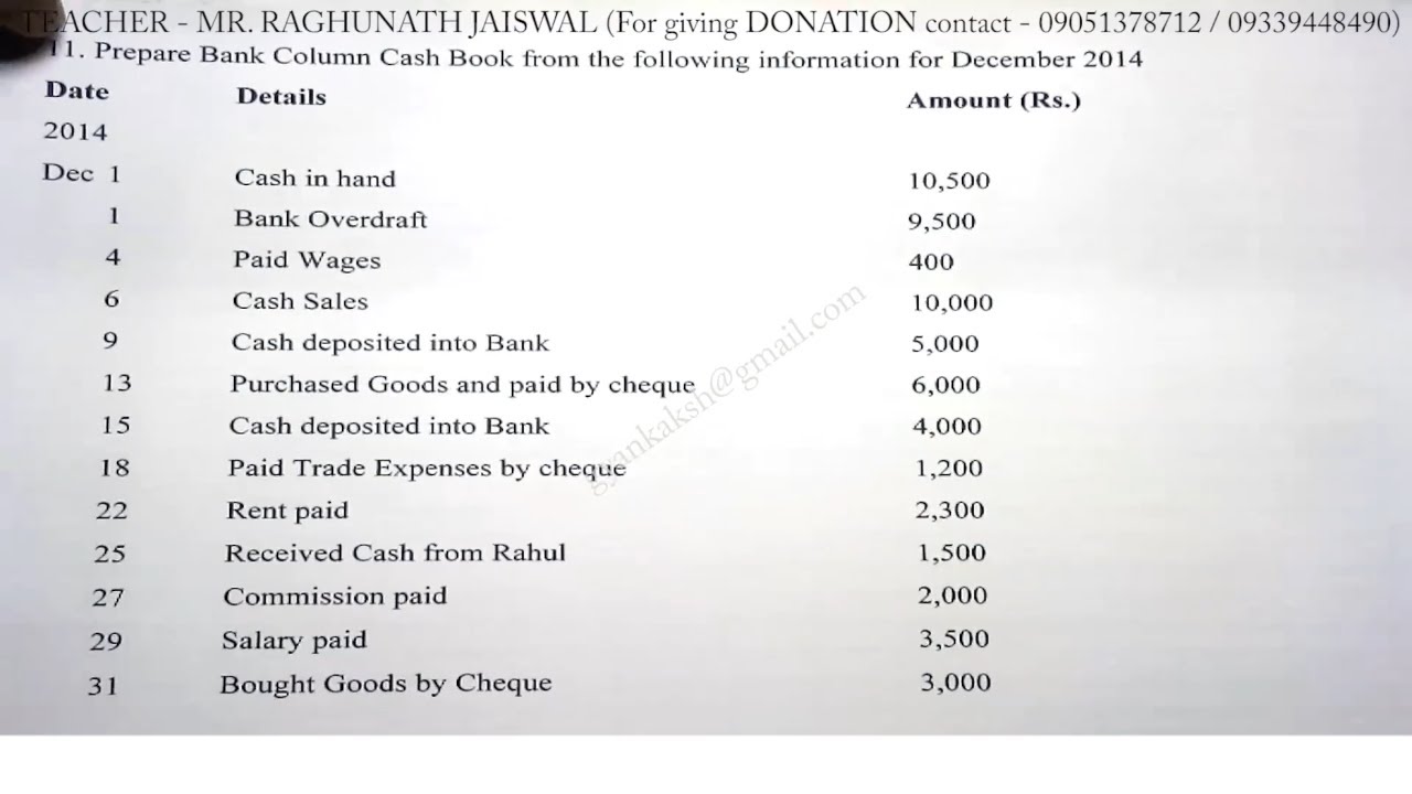 Bank column cash book solved sums 11 | double column cash book solved ...