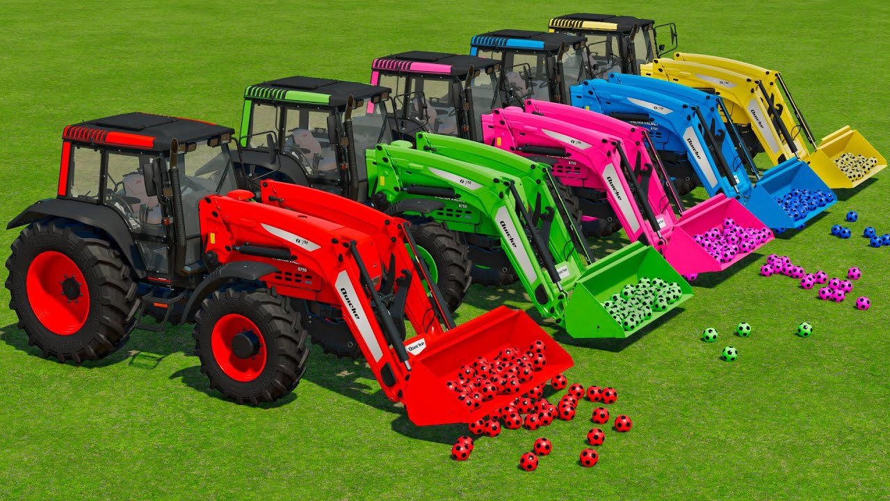 LOAD & TRANSPORT SOCCER BALLS WITH COLORED VALTRA TRACTORS & MAN TRUCKS ...