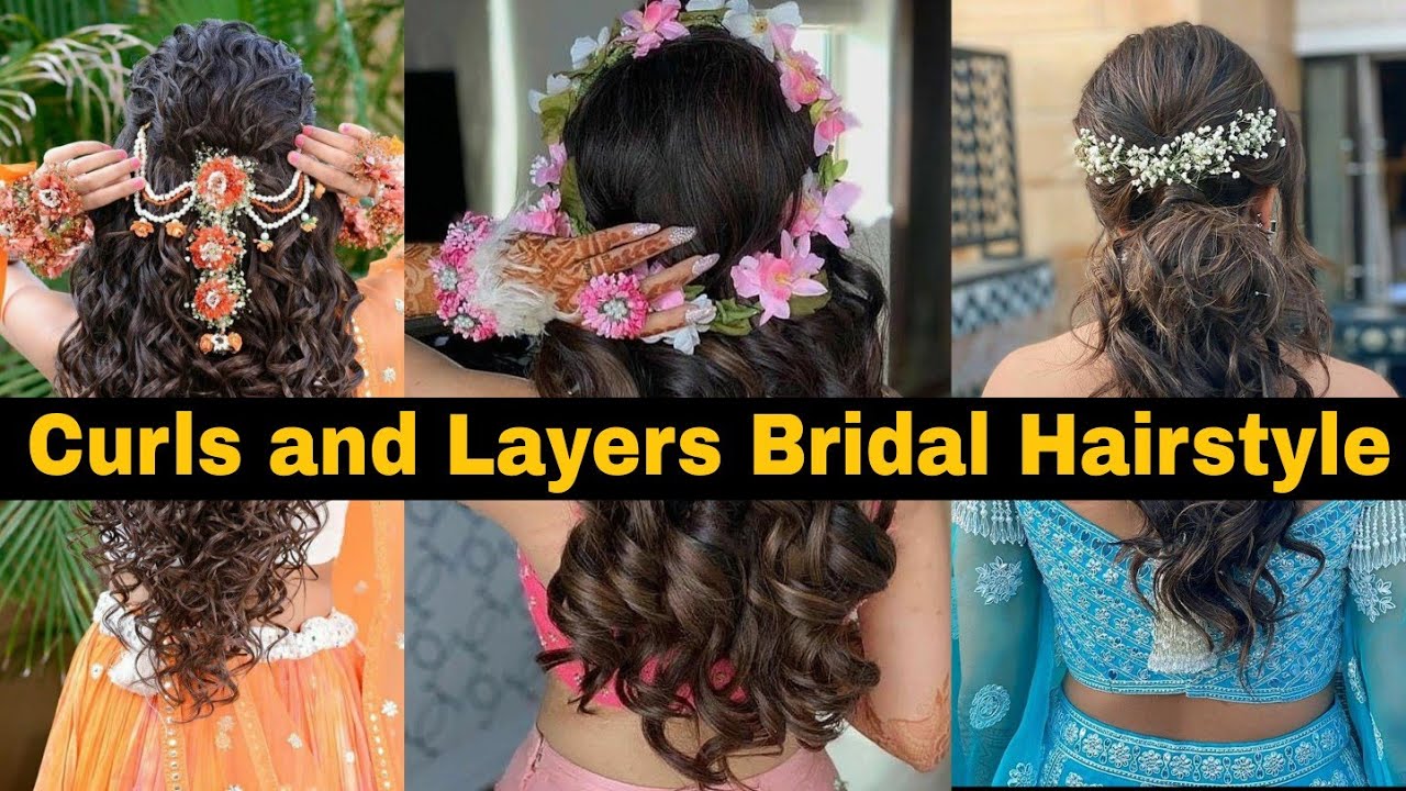 Curls and Layers Bridal Hairstyle for Engagement/ Reception /Sangeet ...