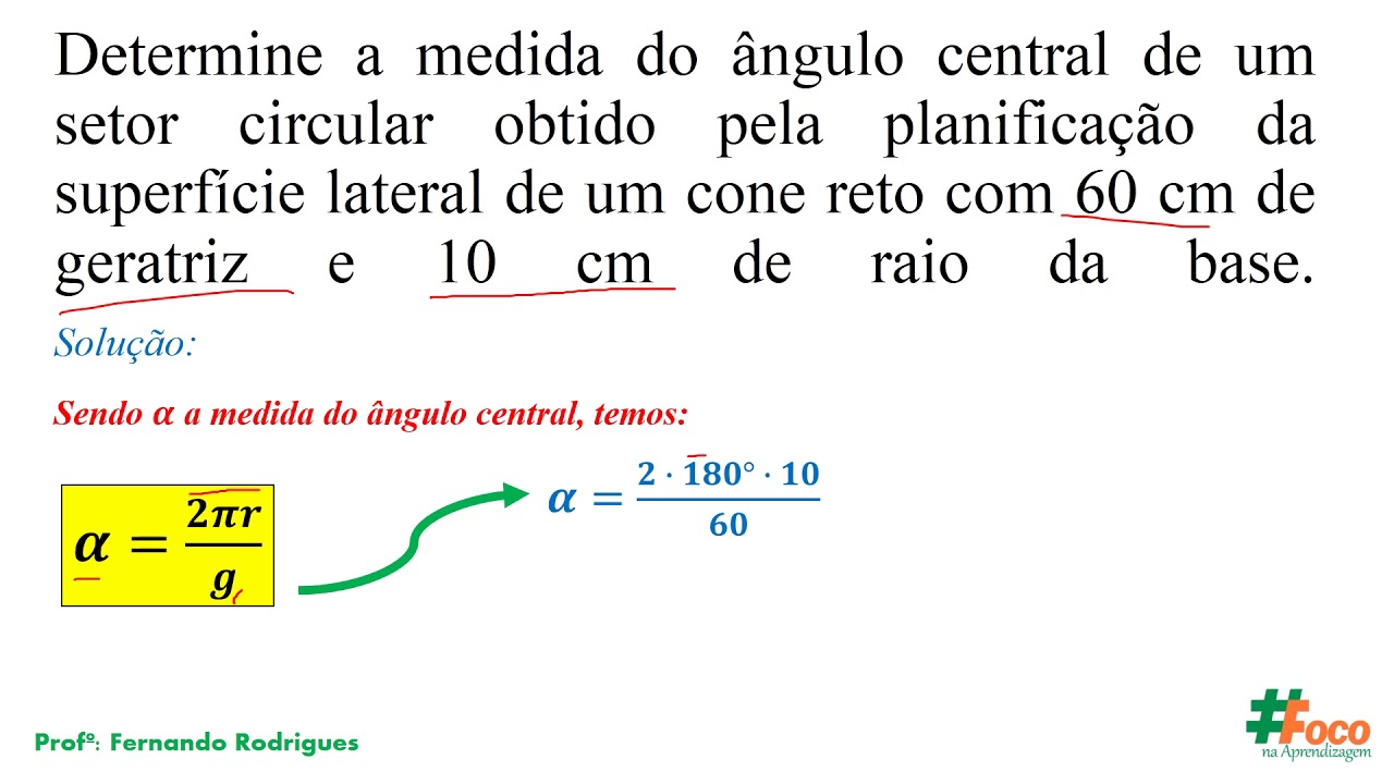 Ângulo central de um cone 01 - Prof Fernando - YouTube