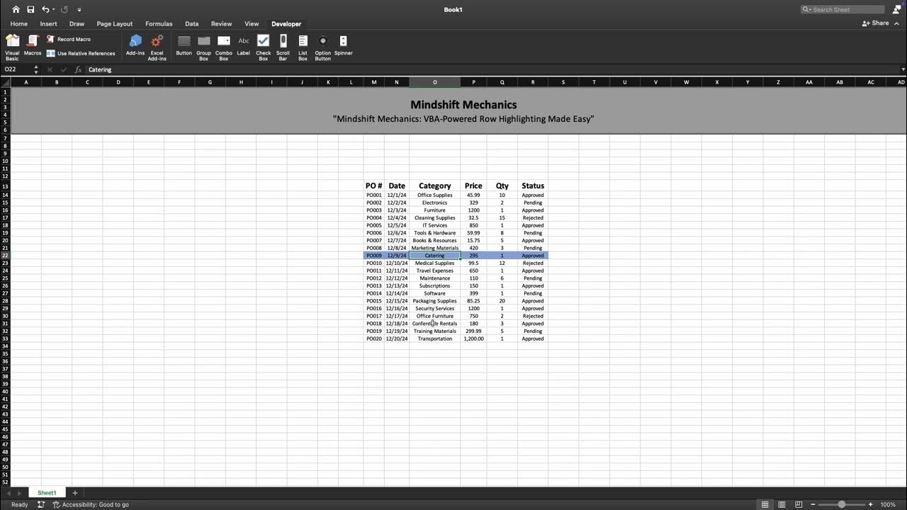 Mindshift Mechanics: VBA-Powered Row Highlighting Made Easy - YouTube