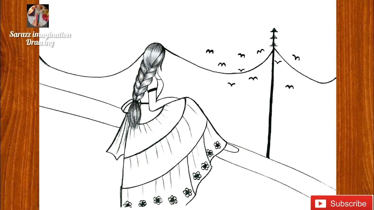 How to Draw a Girl Back Side in a Beautiful Dress | Draw a Girl in a ...
