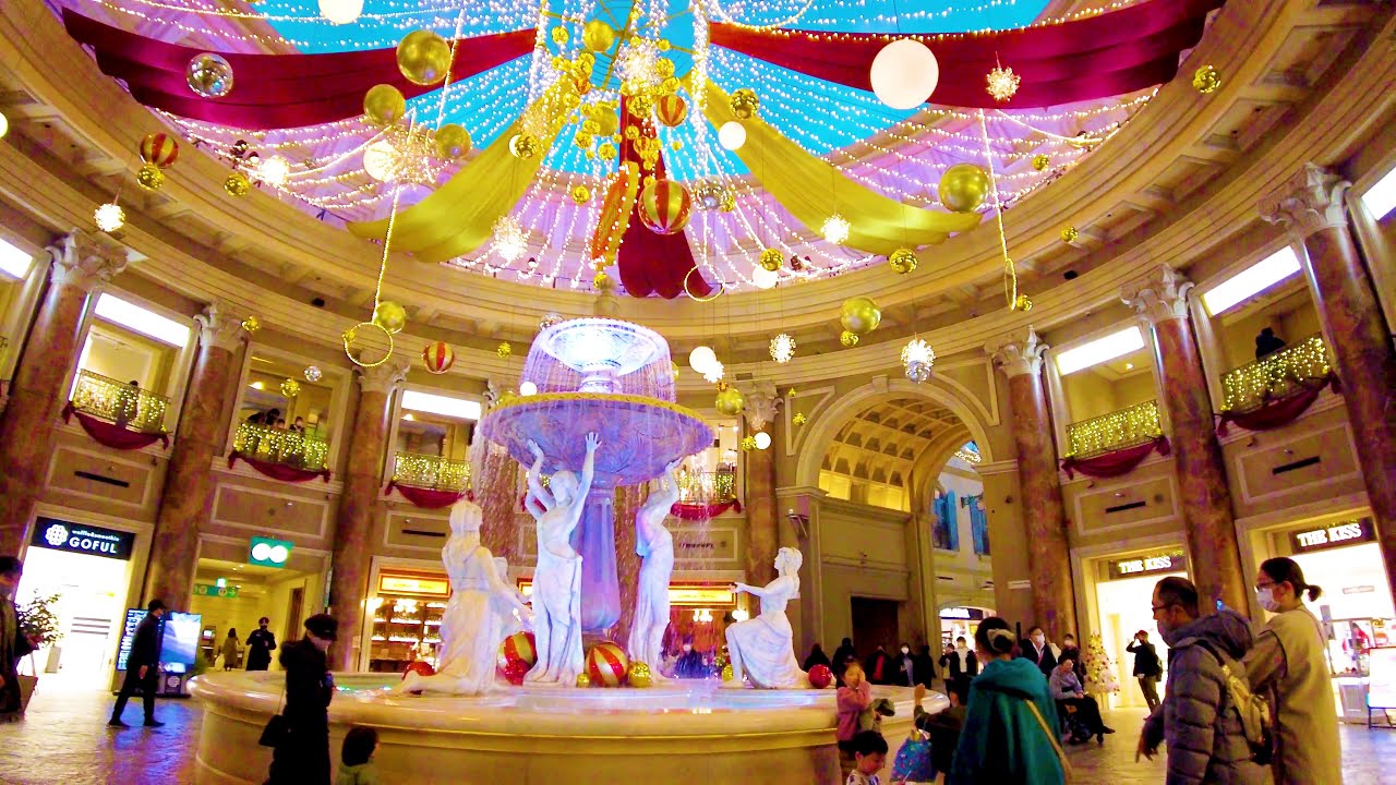 Venus Fort Walk in Tokyo 💖 Merry Christmas ♪ 4K ASMR Nonstop 1 hour 04 ...