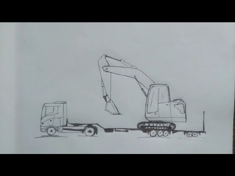 🚧 How to draw a excavator transport | easy drawing | construction ...