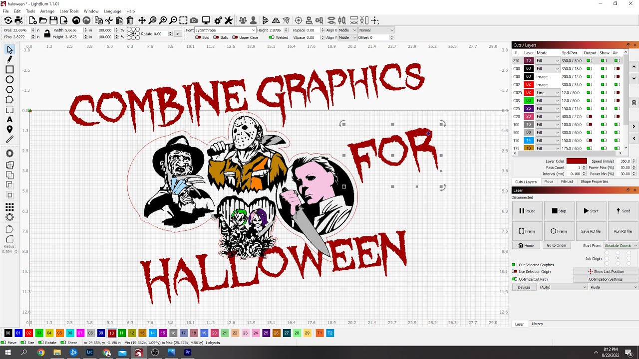 How to offset and combine graphics in lightburn for laser Cutting ...