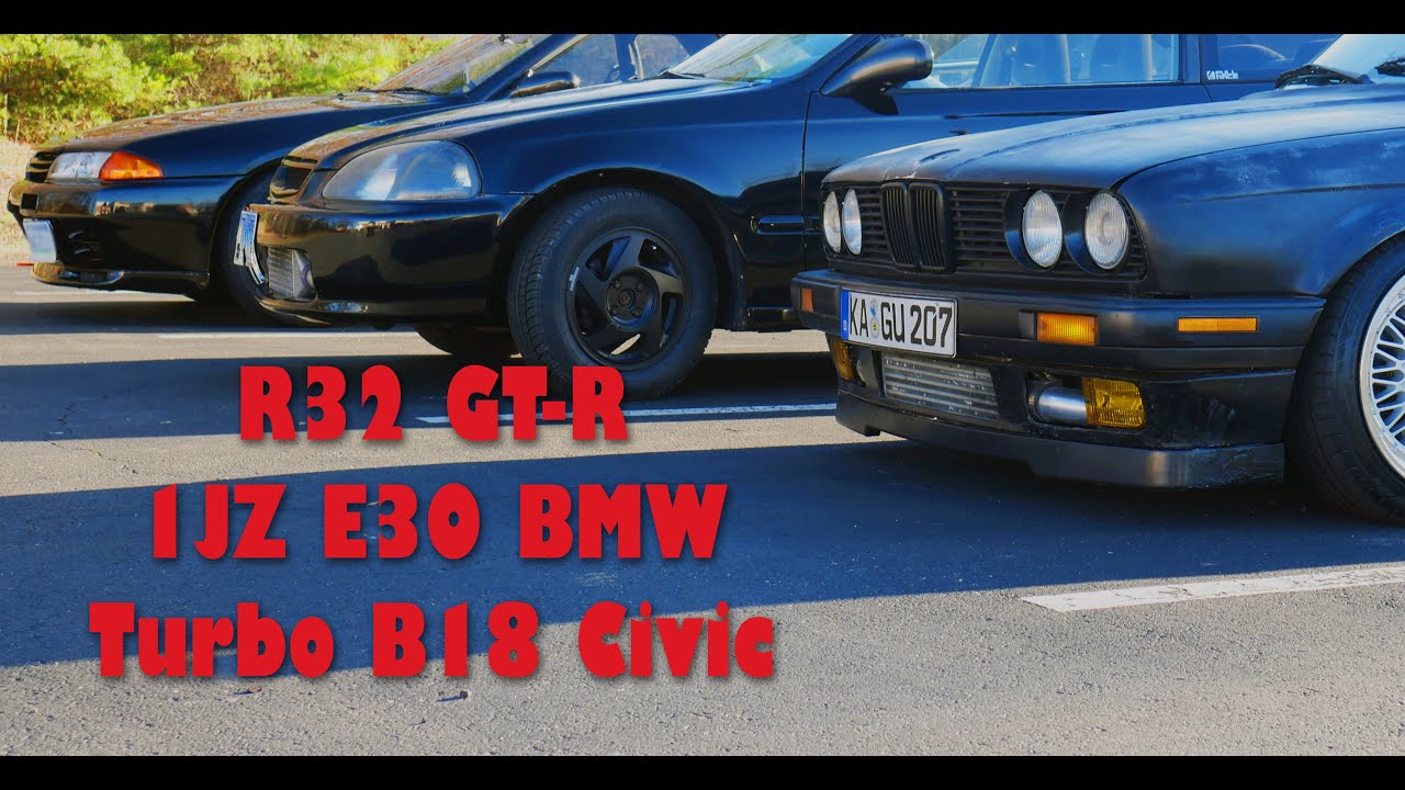 R32 Skyline GTR vs 1JZ E30 BMW vs B18 Turbo Civic - YouTube