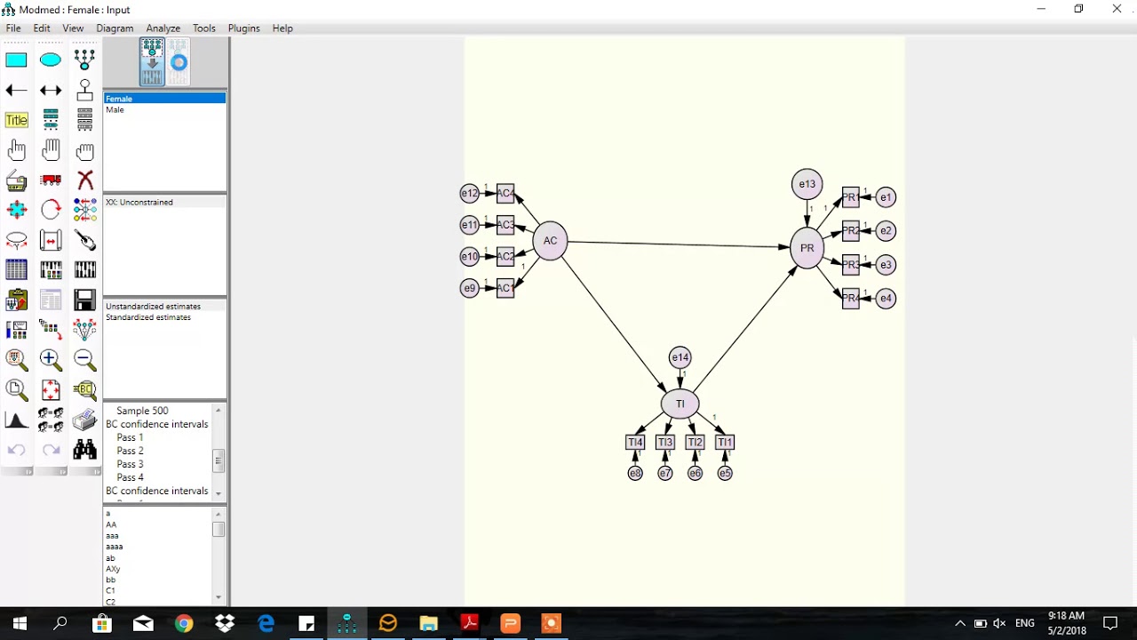 AMOS: How to test moderated mediation with AMOS? [Sub-group approach ...