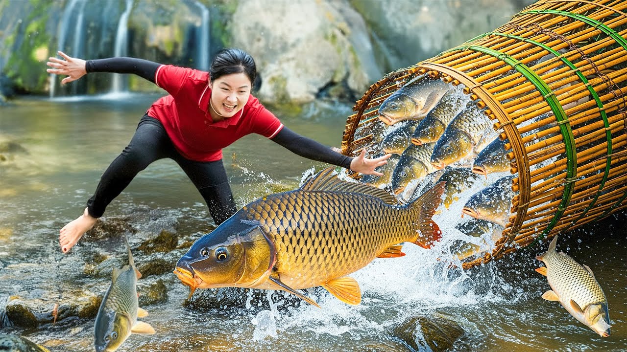 Traditional Fish Trap: Building a Bamboo Weir Catch Giant Fish, Selling ...