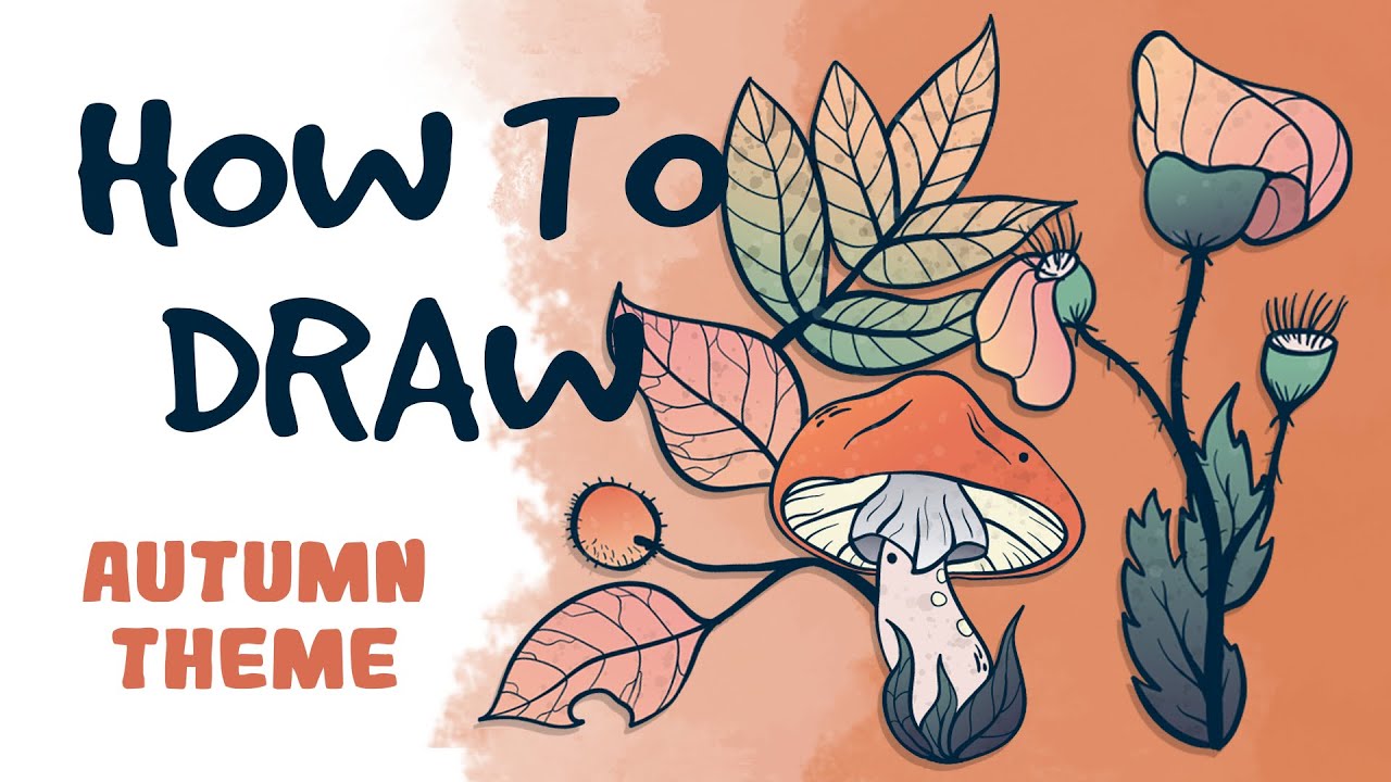 How to Draw Autumn Theme | Mushroom and Leaves | Adobe Illustrator ...