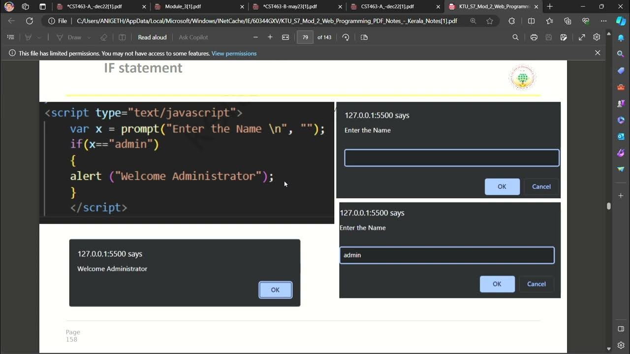 If Condition Js With Exampe Cst463 Web Programming Ktu Youtube