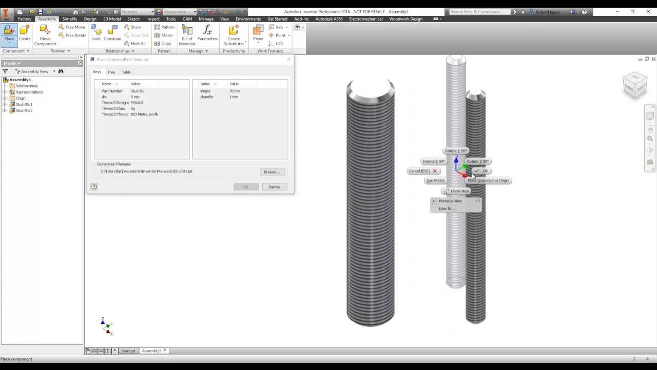 Create iPart for threaded stud in Autodesk Inventor - YouTube