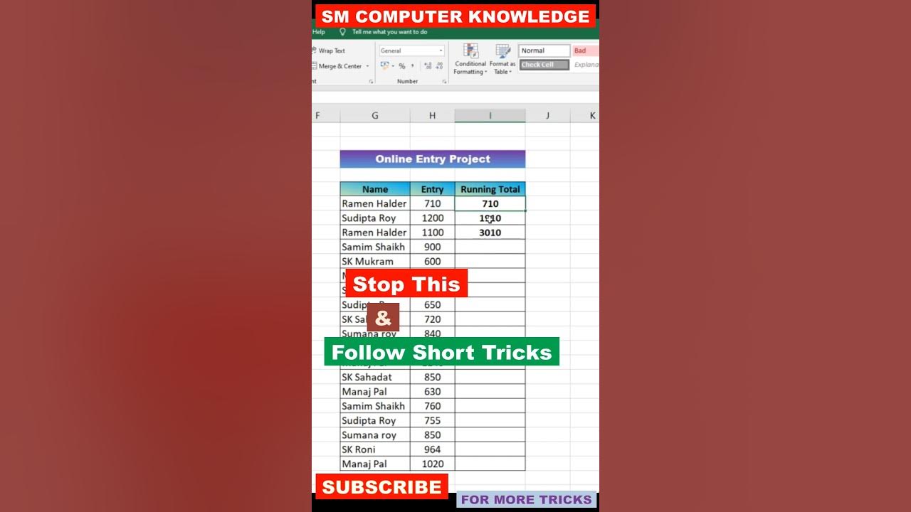 Excel short trick Running Total #exceltech #excelgyan #excel - YouTube