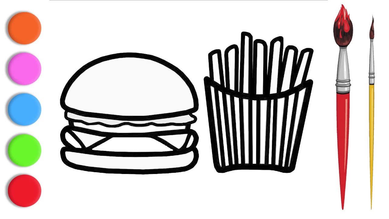 How to draw a Cheeseburger, Fries and a cupcake - YouTube