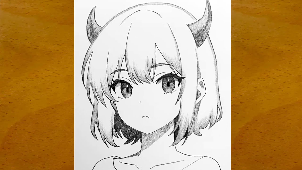 How to Draw an Anime Girl with Horns || Anime Sketch Step by Step ...