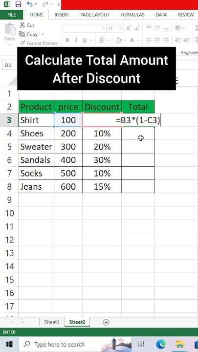 Shorts Calculate Total Amount After Discount Excelshorts
