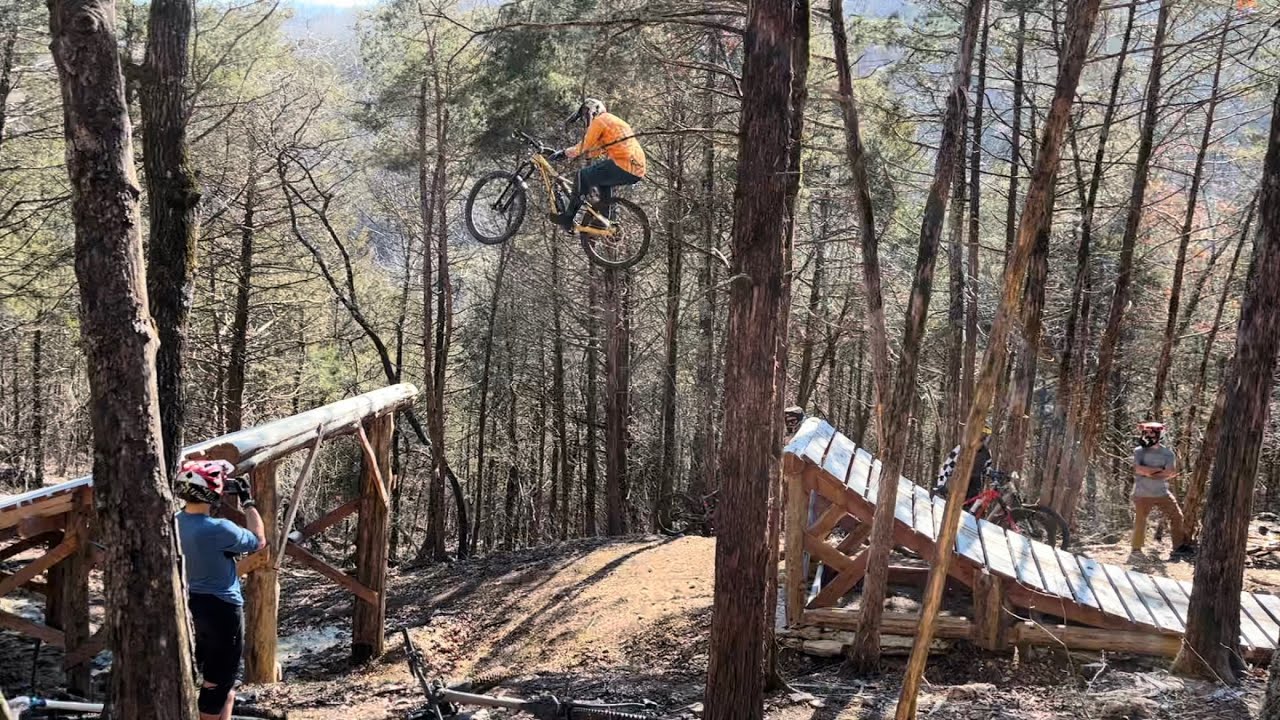 Send It! 🤘 Huge wood to wood double at Howler Bike Park Wizard trail MTB - YouTube