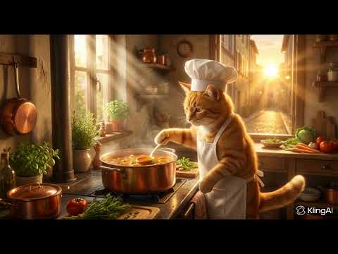 КОт готовит суп