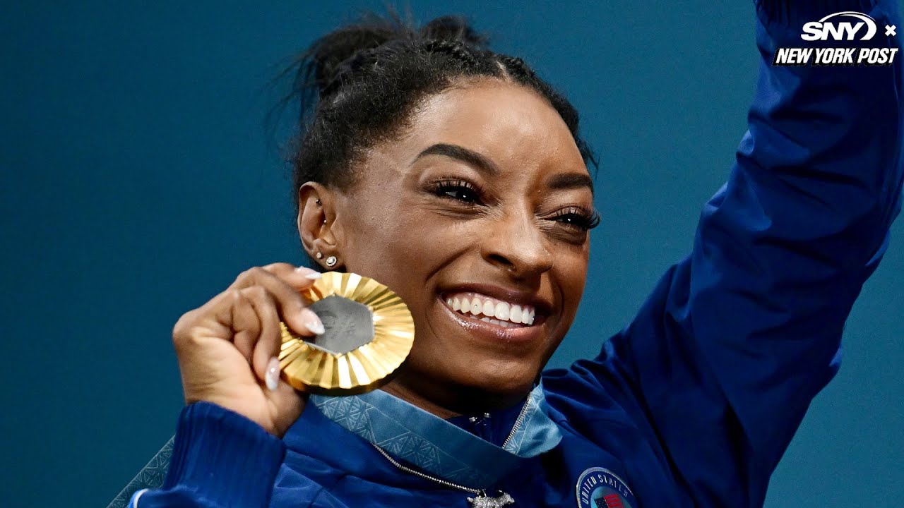 Simone Biles wins gold medal in all-around gymnastics - YouTube