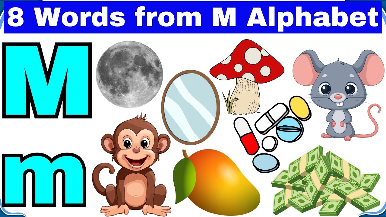 8 Words from M Letter || Words from M alphabets || M for Monkey || M ...