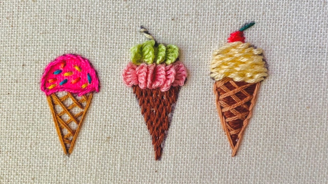 Very easy ice cream embroidery designs - YouTube