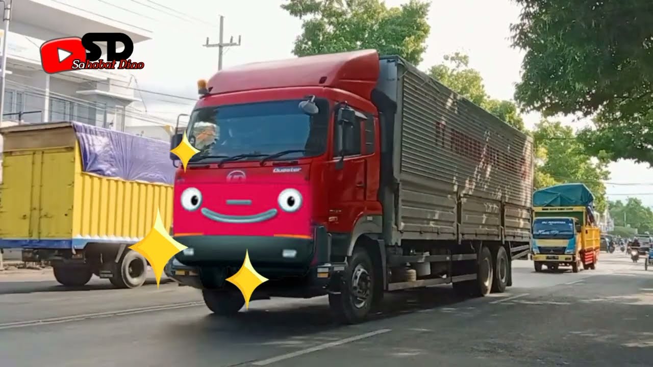 Omegat 😲🤯truk container dan bus mini lani ketemu dinosaurus kartun di ...