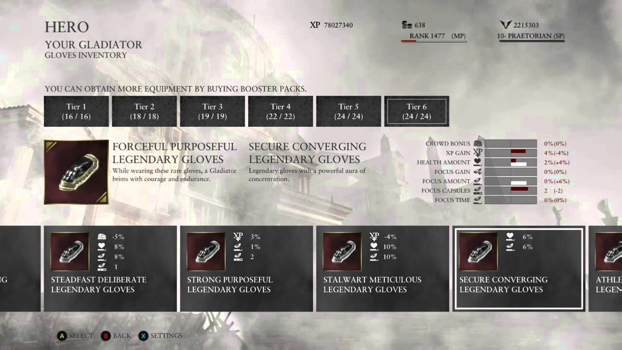 Ryse Son of Rome ,Gloves, Armor, ALL Tier 6, Multiplayer, Arena, XBox ...