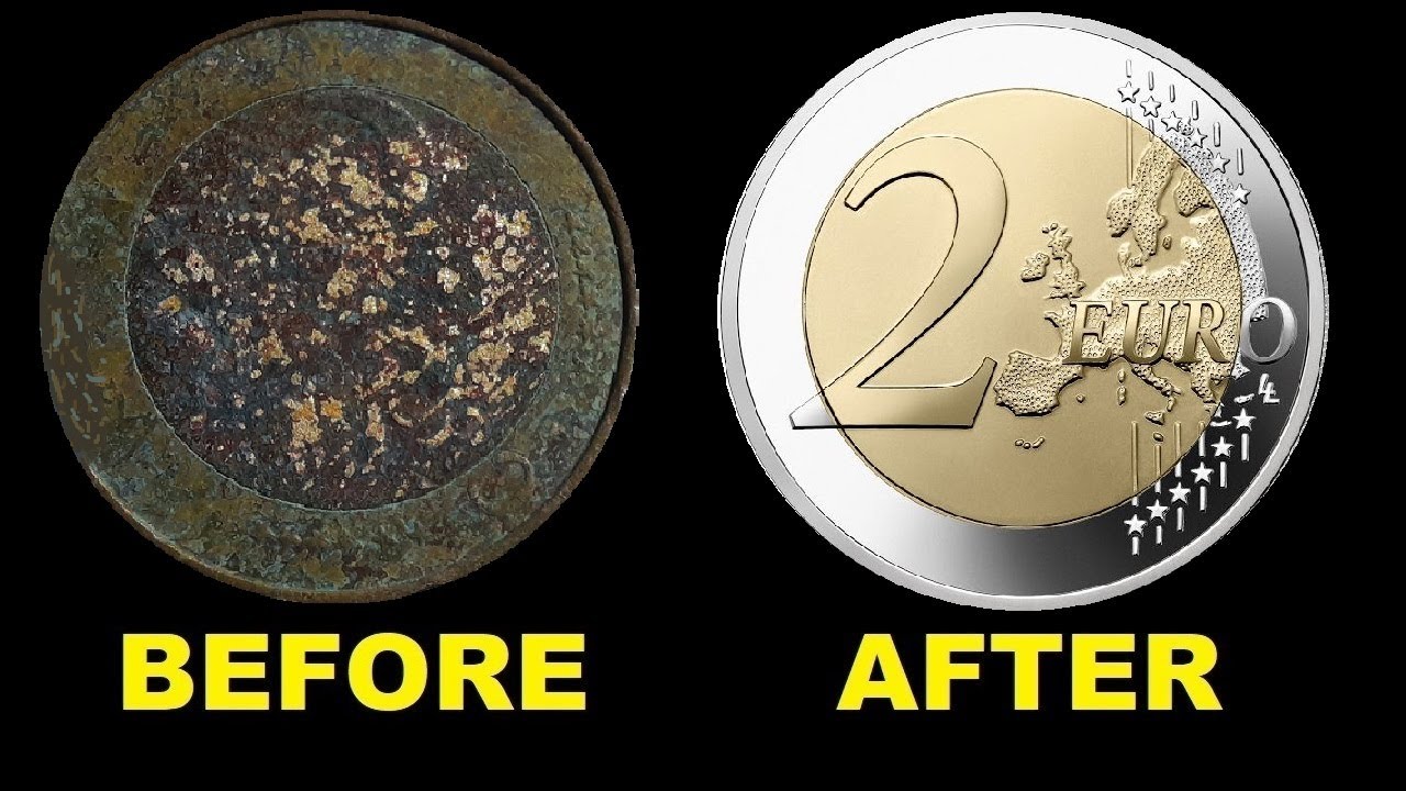 Nettoyer une pièce de 2 euros / Cleaning a 2 euro coin - YouTube