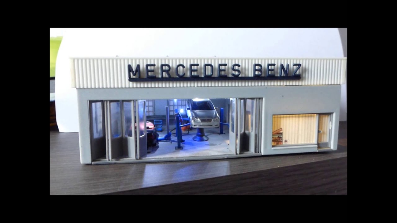 Faller 130344 Mercedes garage werkplaats - YouTube