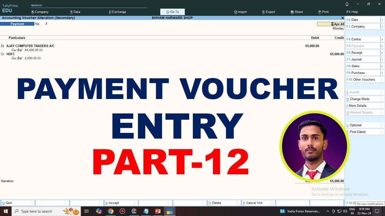 Payment Voucher Entry Tally Prime | Tally Prime Payment Voucher Entry ...