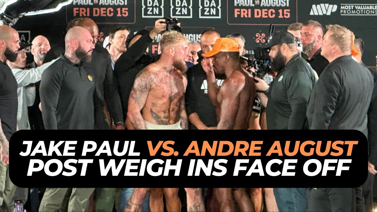 Jake Paul vs Andre August Post Weigh-Ins Face Off - YouTube