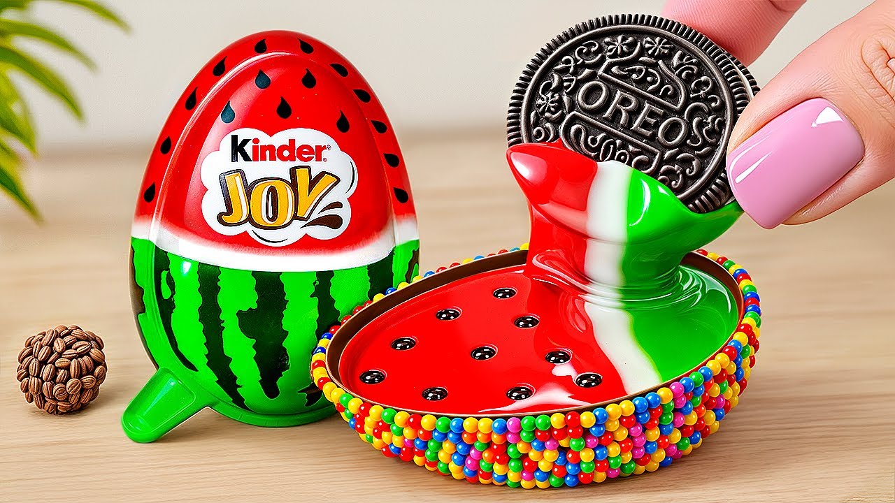 Watermelon Kinder Joy Cake 🍉 | Loving Miniature Watermelon Kinder Joy Tutorial With RAINBOW ...