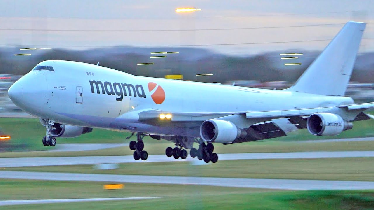 Magma Aviation Boeing 747-409F TK-AKD landing at Birmingham Airport 4K ...
