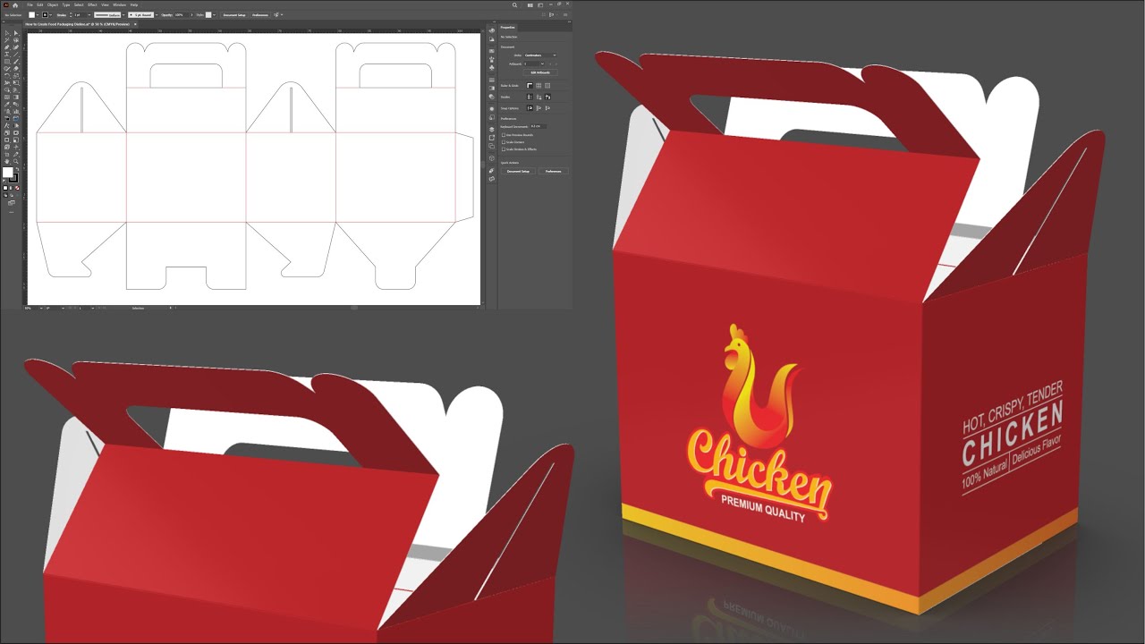 Take Away Packaging Box With Handle Dieline ( DieCut ) Design in Adobe ...