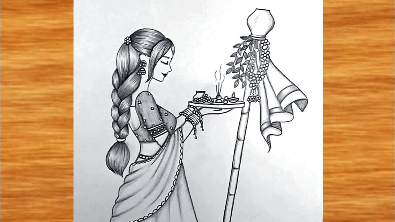 Gudi Padwa Drawing / Gudi Padwa Festival Drawing / How to Draw Gudi ...