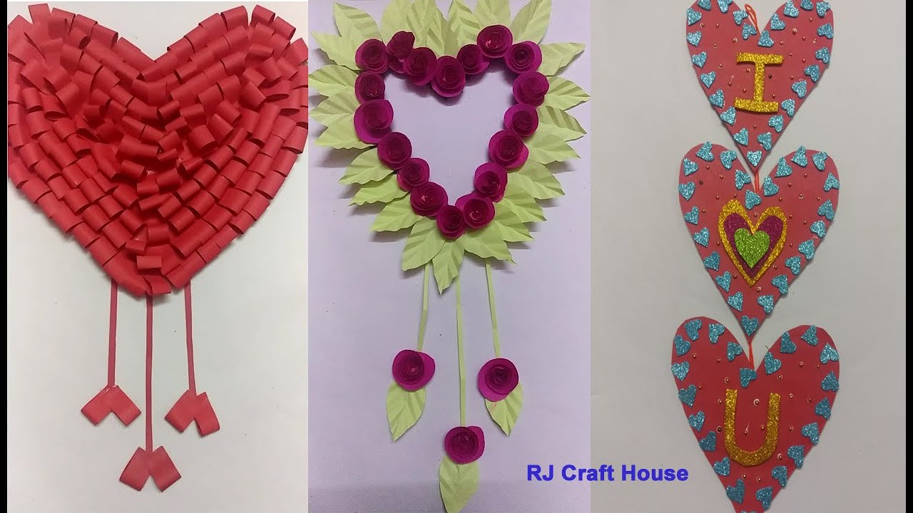 3 Beautiful Heart Shape Wall Hanging Crafts | Valentine Home Decoration ...