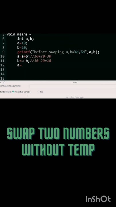 #Swap_TWO_NUMBERS_WITHOUT_TEMP #code #c#java #programming#swapping#temp#numbers - YouTube