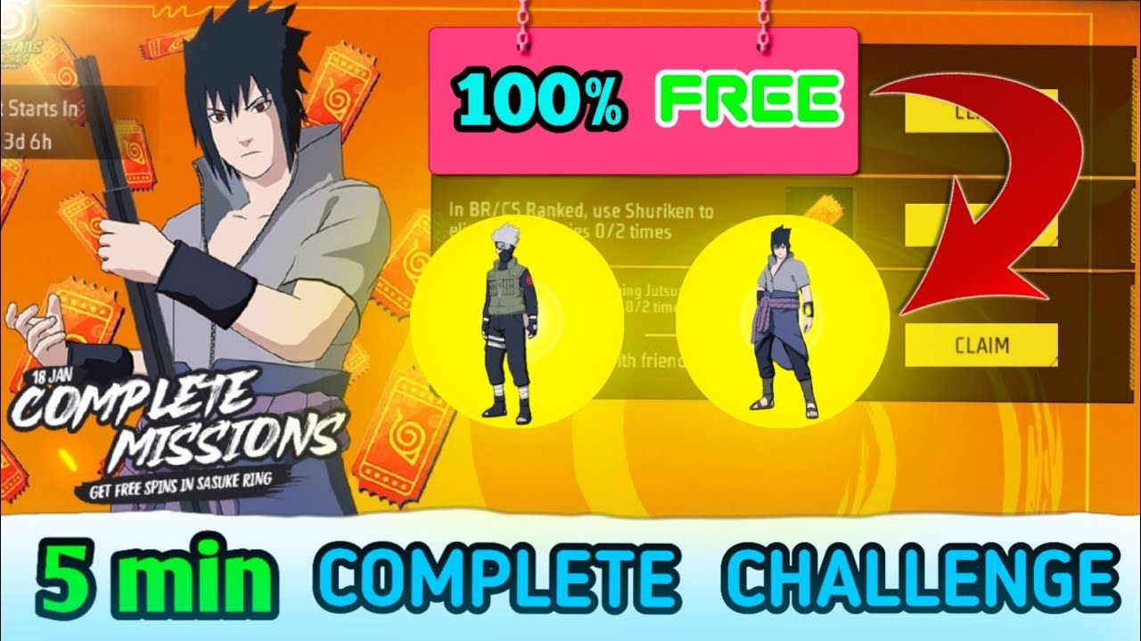 CLAIM SASUKE BUNDLE IN FREE💯%REAL FREE FIRE |SASUKE EVENT FREE FREE ...