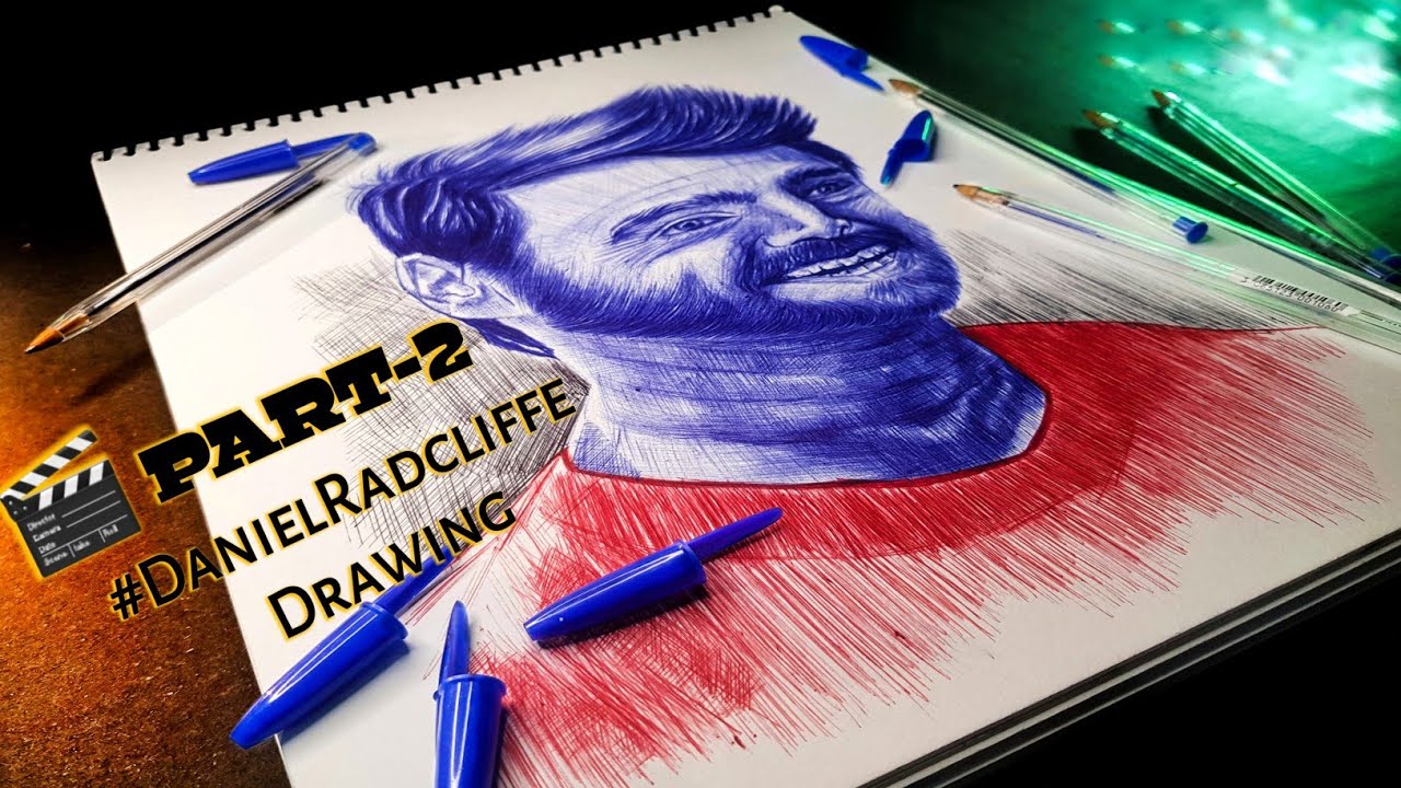 Daniel Radcliffe Drawing 😱 using ballpoint pen drawing for beginners ...