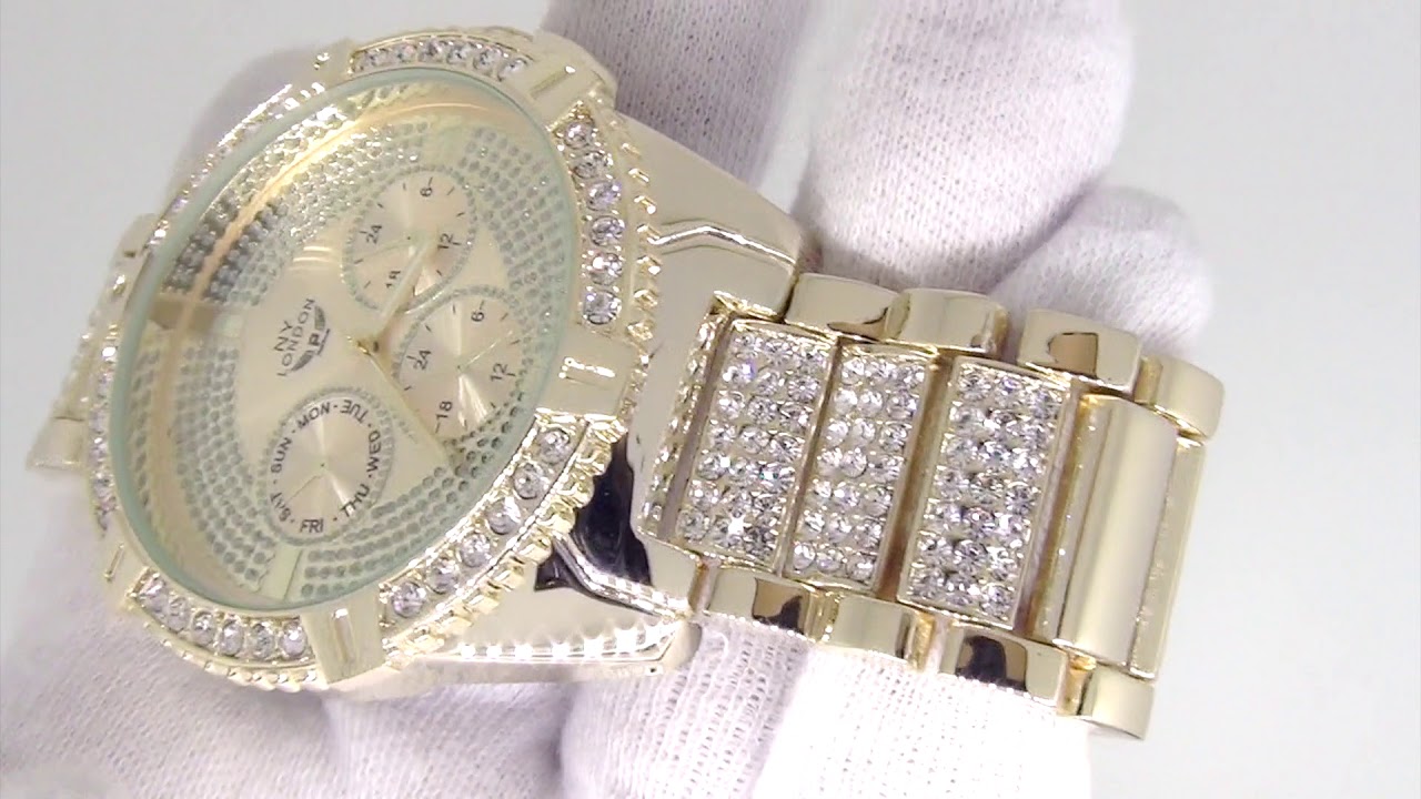 Ice Chunky Gold Bling Bling Watch WA1553G - YouTube