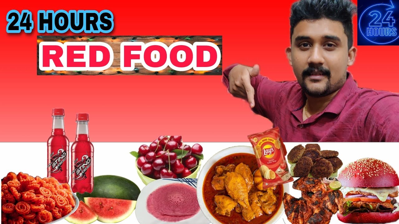 24 HOURS ONLY EATING RED FOOD CHALLENGE ️ - YouTube