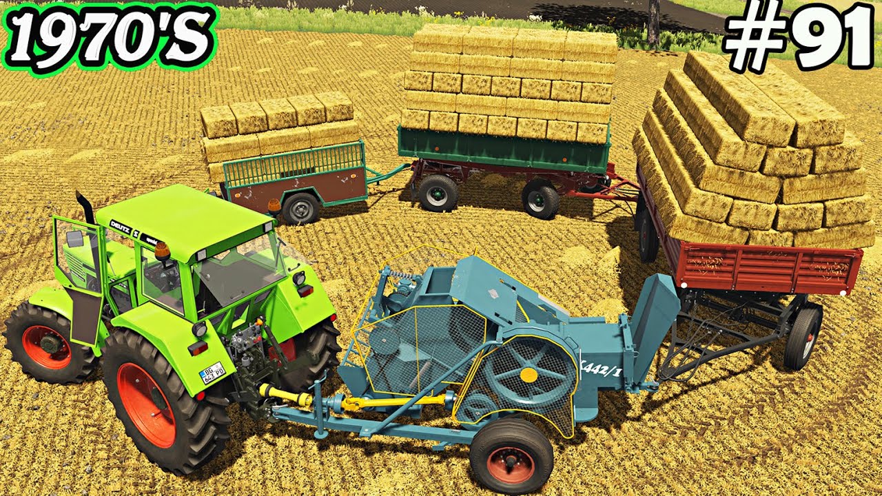 1970'S. Baling and collecting straw. Unloading grain. Farming Simulator ...
