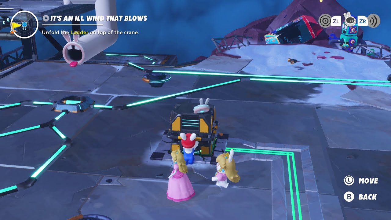 Mario + Rabbids Sparks Of Hope: Unfold the ladder on top of the crane ...