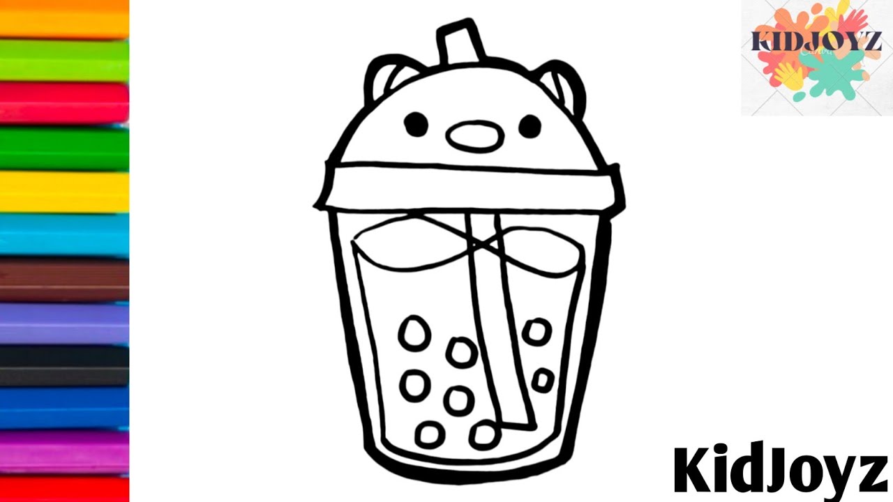 How to draw & Colour Boba Tea🍵 in easy step by step Tutorial in 2024 ...