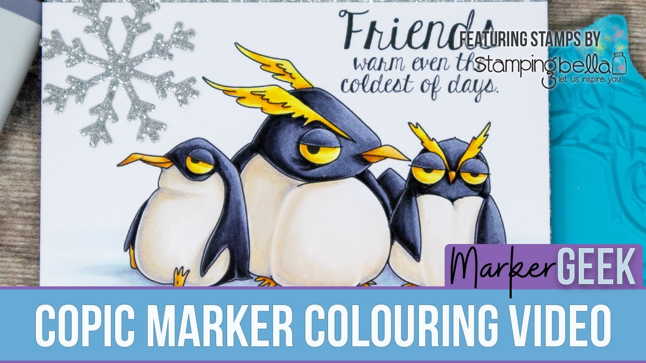 Copic Marker Colouring Stamping Bella Oddball Penguin Trio rubber stamp ...