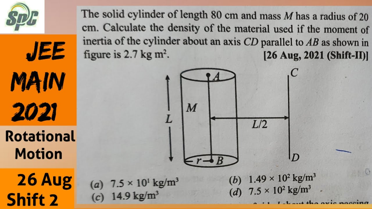 The solid cylinder of length 80 cm and mass M has a radius of 20 cm ...