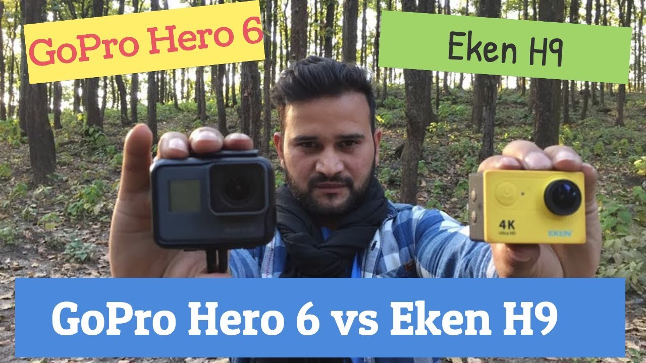 GoPro hero 6 vs eken H9 Comparison side by side | Stabilization | Voice ...