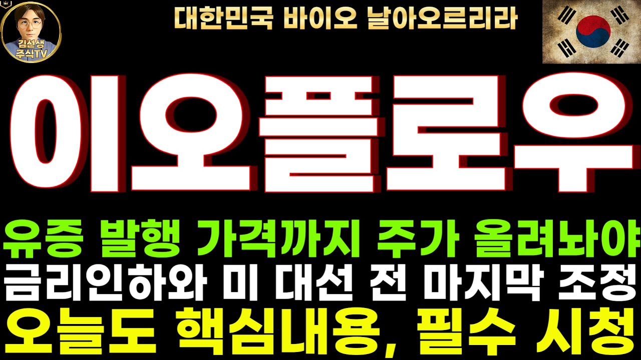 이오플로우 주가전망 유증 발행 가격까지 주가 올려놔야 금리인하와 미국 대선 전 마지막 증시 조정 구간 Youtube