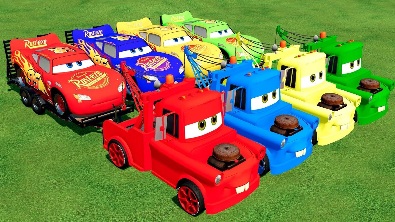 COLORED TOW MATER TRANSPORTING LIGHTNING MCQUEEN PARKOUR - Farming ...