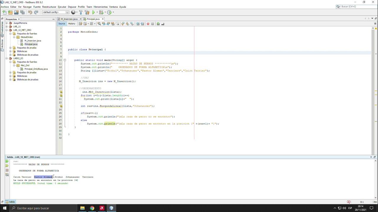Método inserción y búsqueda secuencial JAVA ordenamiento tipo String ...